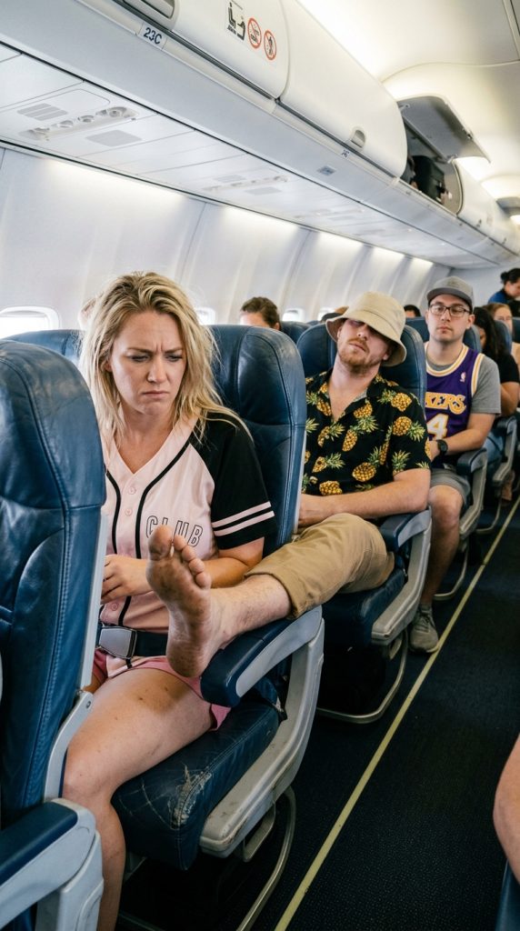 A rude passenger put his filthy foot on my seat and ignored every ...